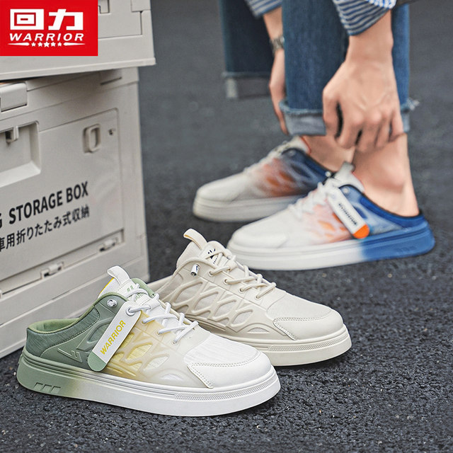 Hui Li's official flagship store canvas shoes men's half dragging ...