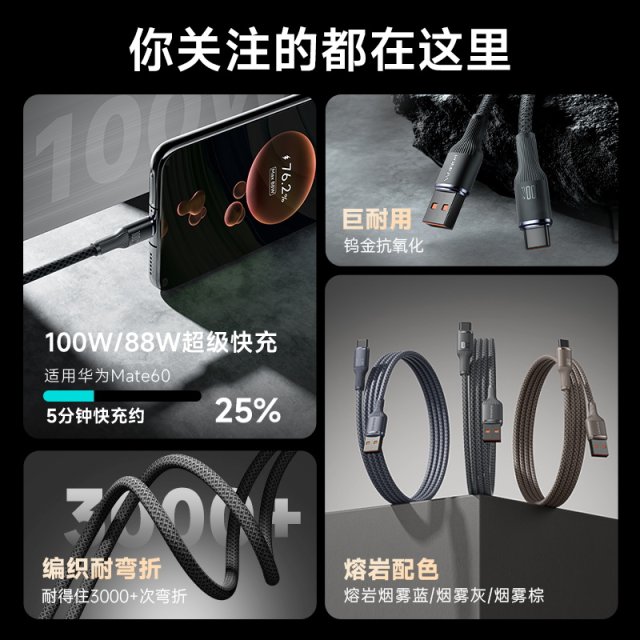 Romans type-c data cable 6a5a charger cable suitable for Huawei mate60 glory Xiaomi Android ...
