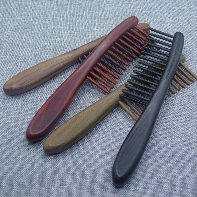 Black sandalwood comb with double rows of teeth for straight hair and ...