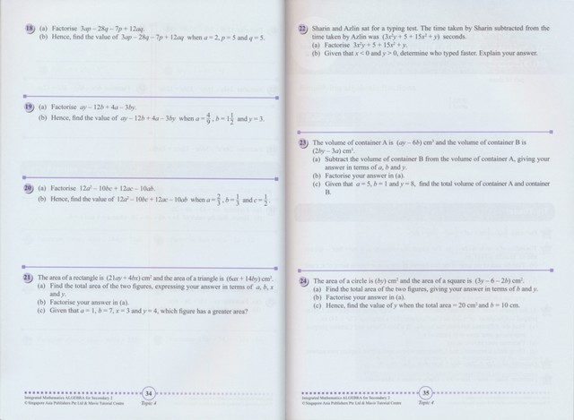 SAP Maths@Mavis Integrated Mathematics Algebra For Secondary 2 ...