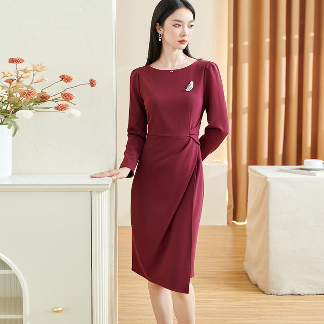 Mi Siyang 2024 Autumn New Simple Design Sense Clean Clean Dress Waist ...