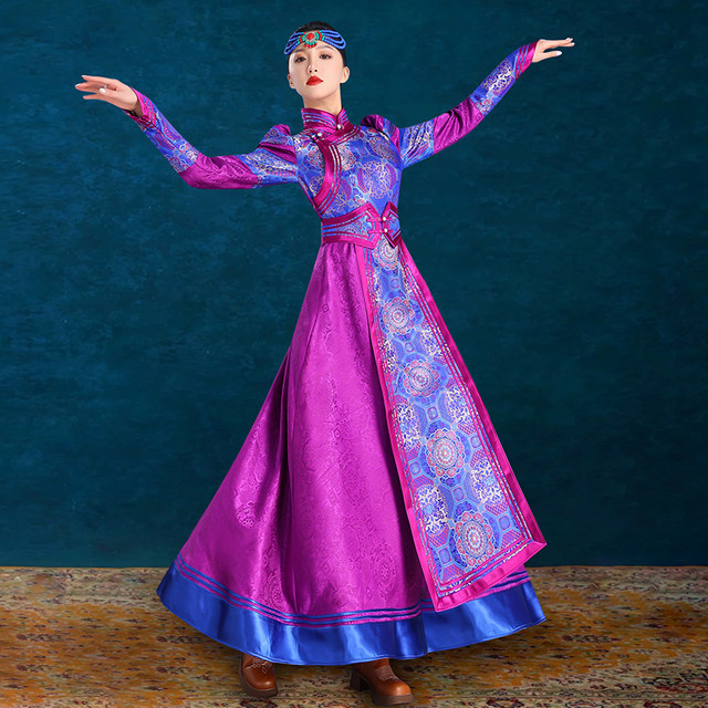 Original women's Mongolian robe purple dress Inner Mongolia ethnic ...
