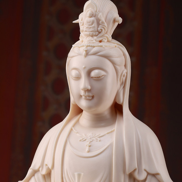 Dai Yutang Jade Yellow Ceramic Lotus Leaf Net Vase Guanyin Sitting Lotus Buddha Statue for ...