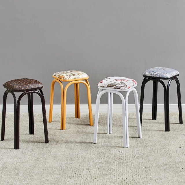 Soft leather stool, cloth round stool, iron legged three-legged stool ...