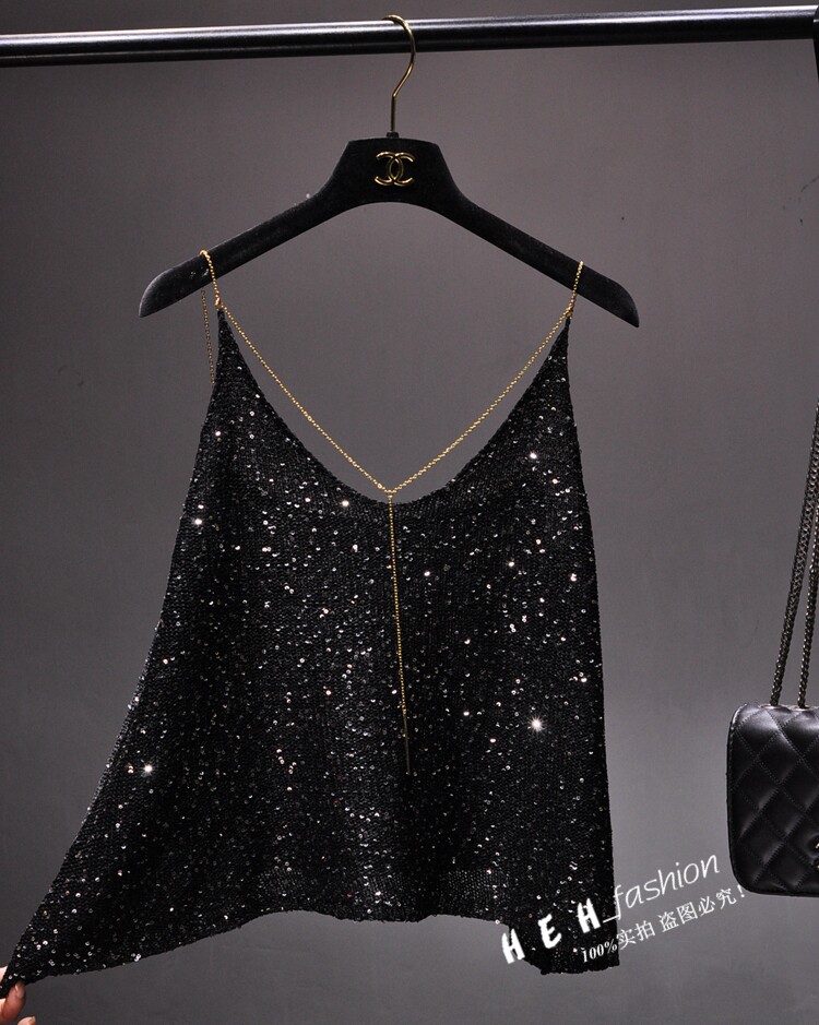 Summer thin shoulder straps V -neck strap vest metal chain pendant sexy ...