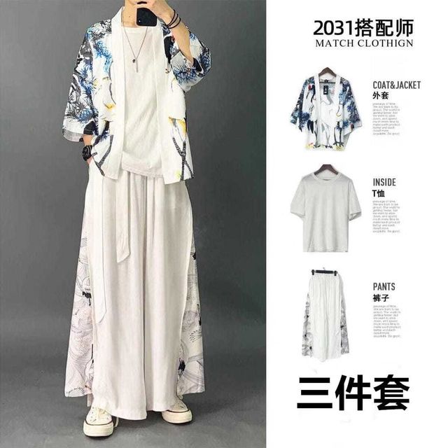 Three -piece lane robe Men's Summer Set Trends Chinese Wind Men's Town ...