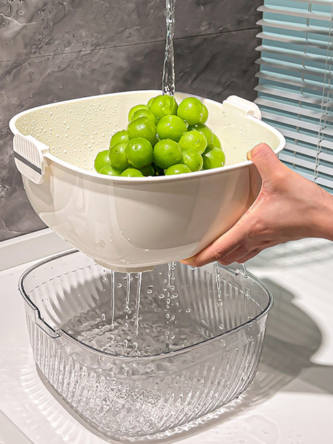 Thickened double-layer vegetable wash basket in the kitchen home ...