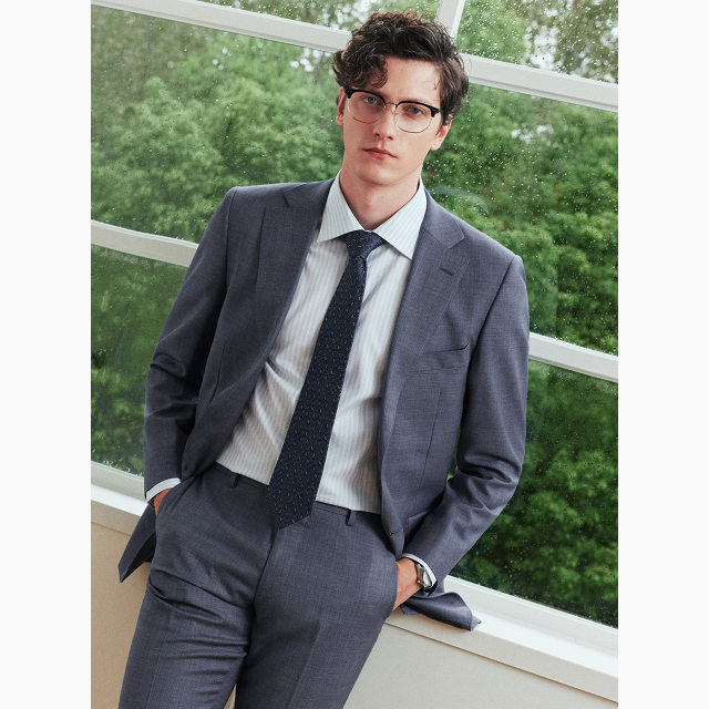 Perpin Pure Australian Wool Blue Textured Business Suit Suit Men's ...