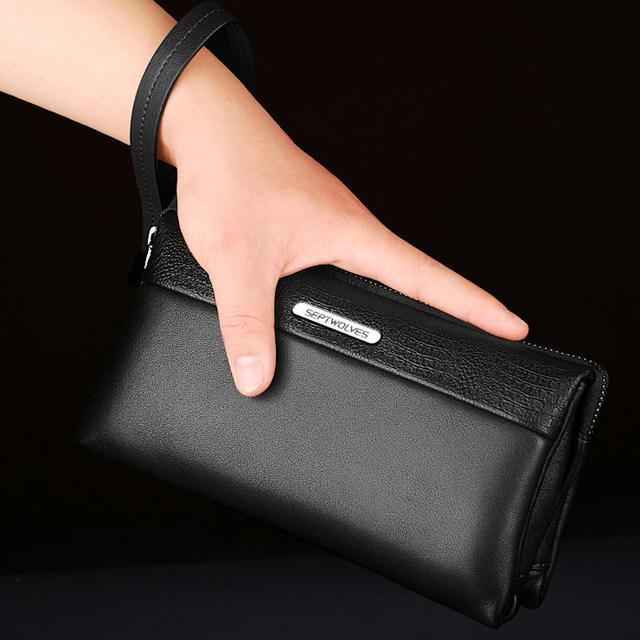 Authentic Septwolves men's handbag full genuine leather wrist strap ...