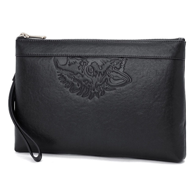 Seven wolf men's handbags, leather fabrics, tide wolf head thin hand ...