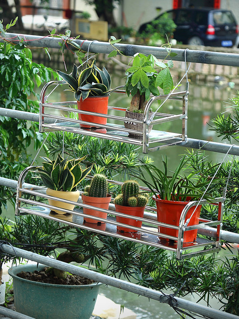 Balcony flower rack hanging guardrail flower pot hanging rack stainless ...