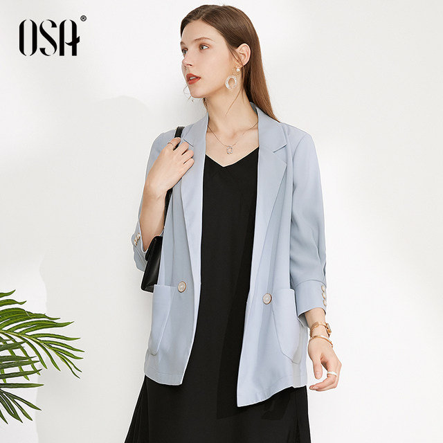 OSA blue thin seven -point sleeve small suit jacket Women's spring ...