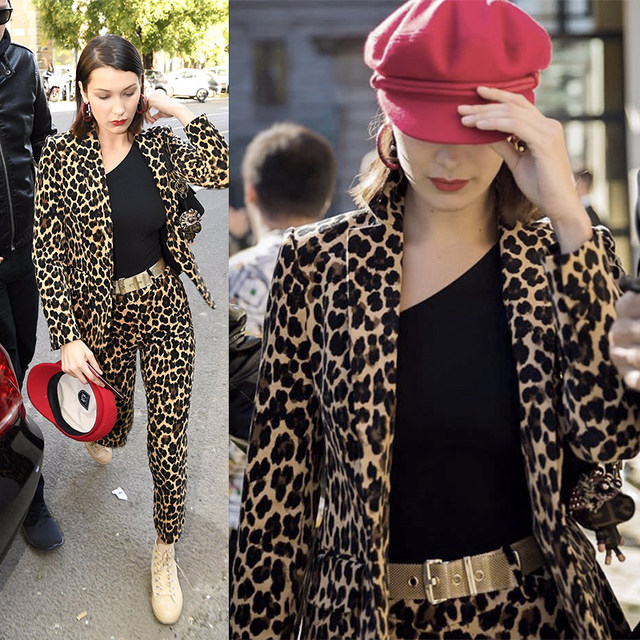 Bella Hadid's same casual and fashionable leopard print suit small suit ...