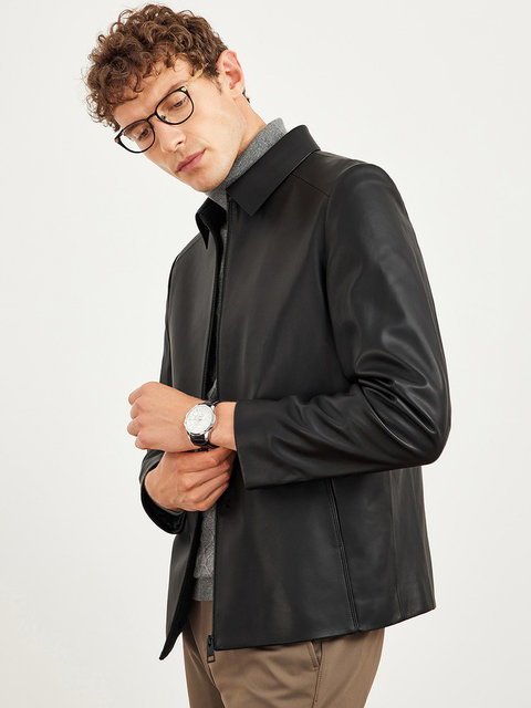 Septwolves lapel genuine leather jacket men's autumn and winter new ...