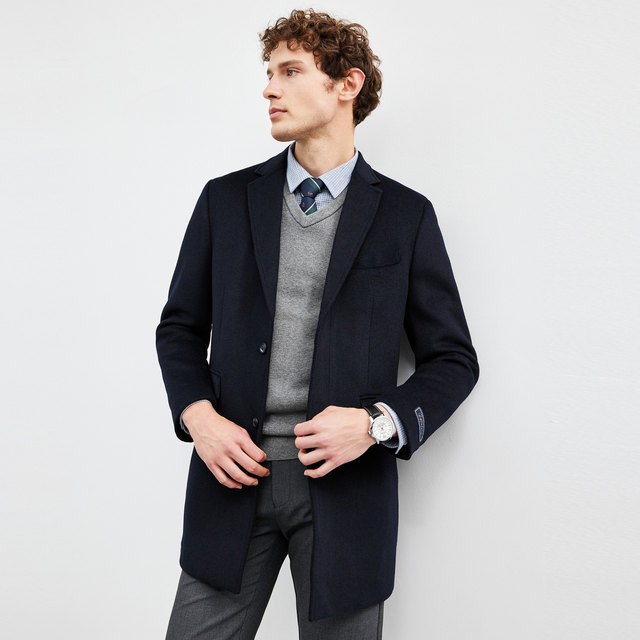 Septwolves Men's Solid Color Mid-Length Woolen Coat Winter New Warm ...