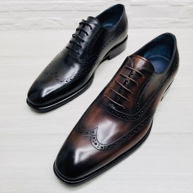 Italian Brogue Carved Men's Shoes British Pointed Toe Shoes Leather ...