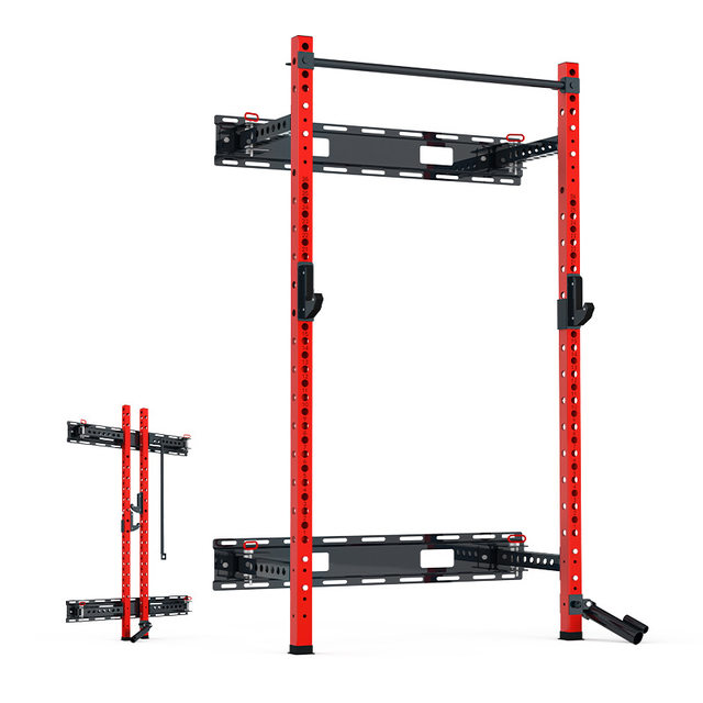 Folding squat rack household wall-mounted wall rack bench press rack ...