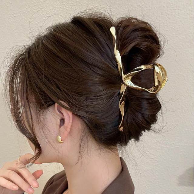 Textured metal grabber large hairpin for women's back of head high-end ...