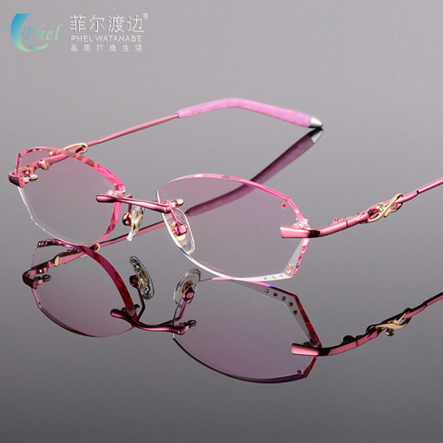 Diamond -cut glasses inlaid women's frameless myopia glasses frame with ...