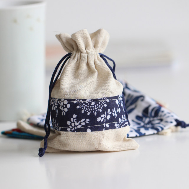 Small fresh forest linen cotton and linen jewelry cloth bag bracelet ...