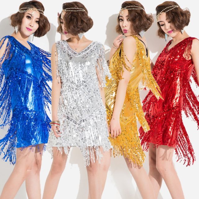 New adult DS performance costume sequins Latin tassel dress Latin dance ...