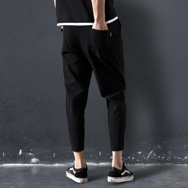 Nine-point pants for men, autumn and winter, plus velvet, small casual ...