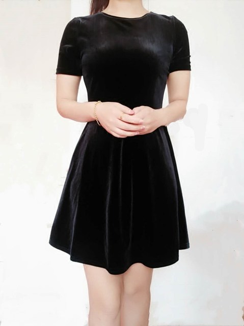 Large size golden velvet dress female spring and autumn fat MM2023 new seven -point sleeve round ...