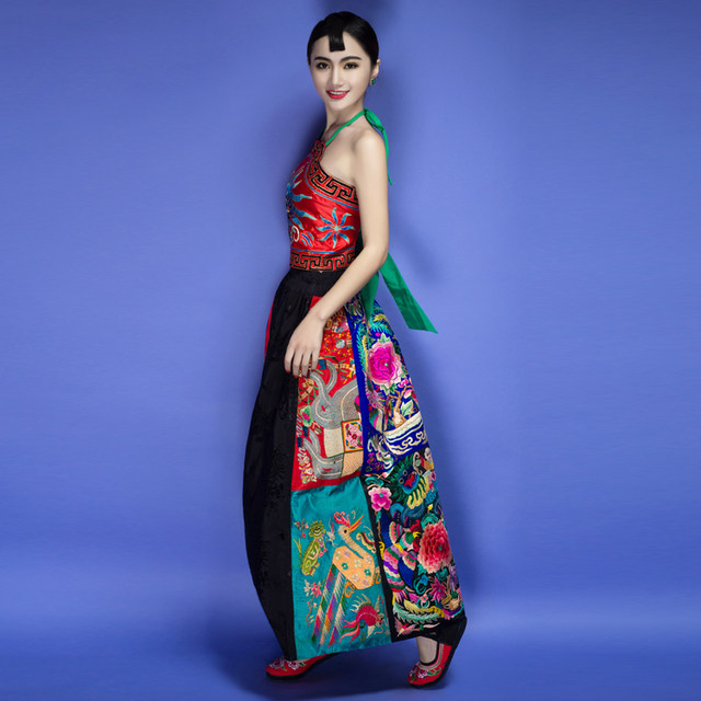 Cloud decoration totem original women's spring long skirt ethnic style ...