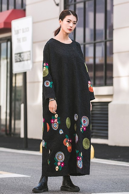 Retro national wind autumn and winter embroidered robe dress original ...
