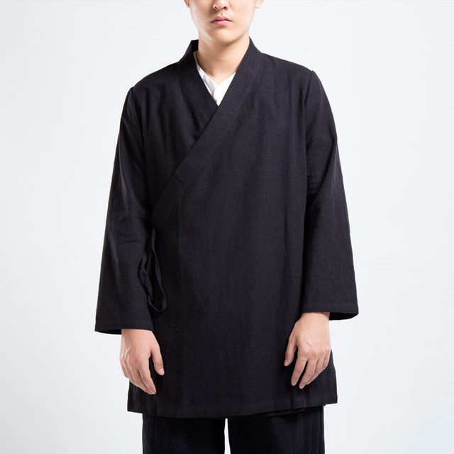 Chinese style men's clothing linen long coat hemp material large size ...