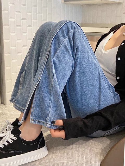 Breasted super high waist slit jeans for women spring 2022 new ...