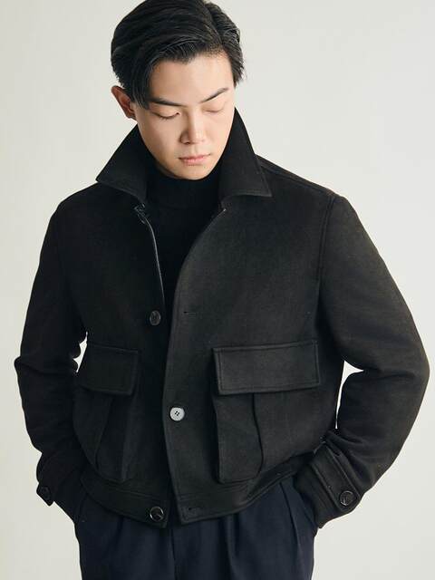 Square and square retro black suede thin cotton lapel jacket