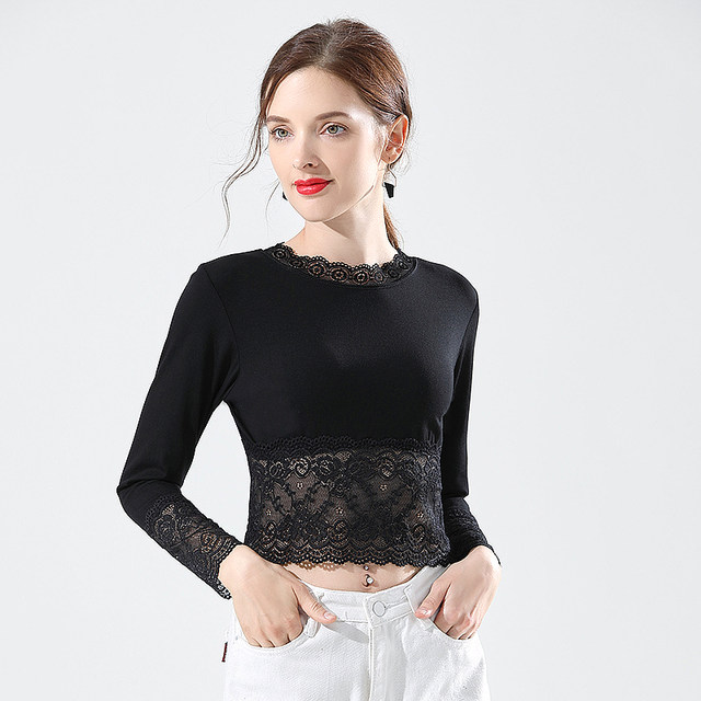 Half -cut black Modal bottoming shirt and half -high -necked female ...