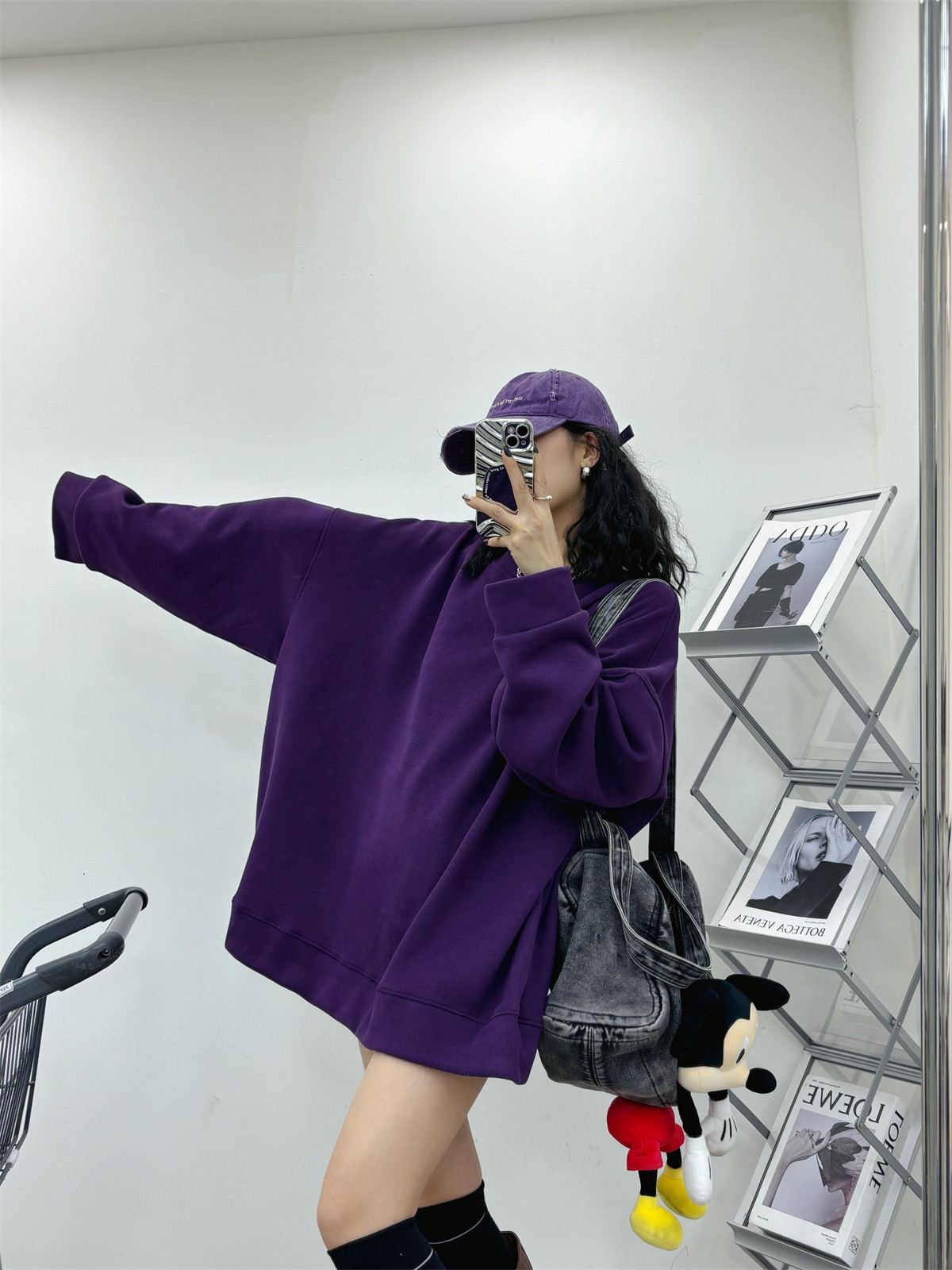 Macaron -colored large size lazy wind and velvet sweater female ...