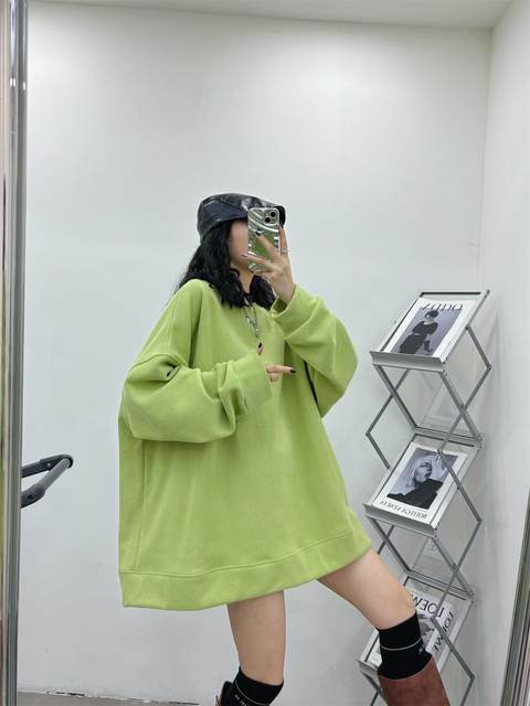 Macaron -colored large size lazy wind and velvet sweater female ...