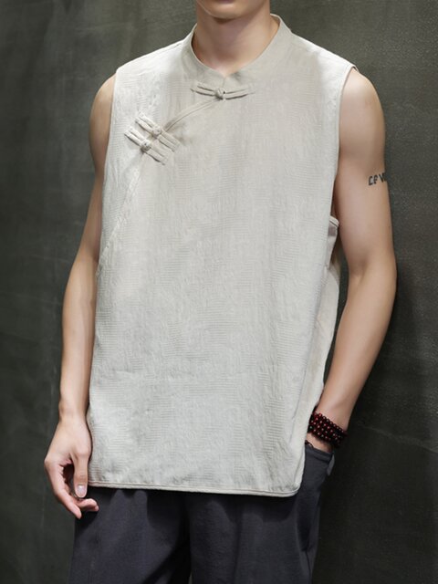 Chinese style men's modified Hanfu cotton and linen sleeveless vest ...