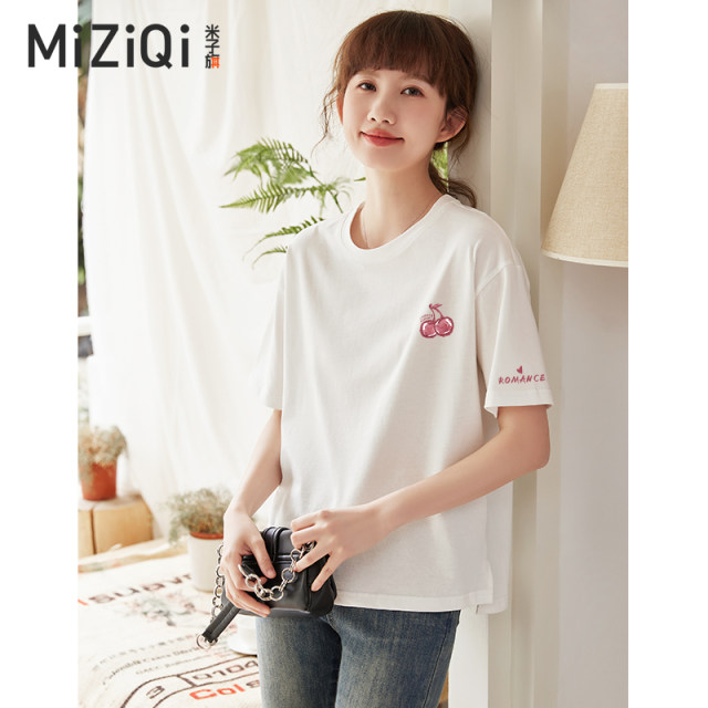 Slip split Mizi Banner Pink Cotton Short Sleeve T -shirt Female 2024 ...
