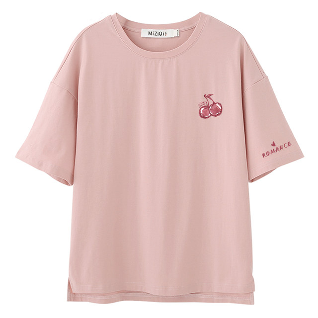 Slip split Mizi Banner Pink Cotton Short Sleeve T -shirt Female 2024 ...