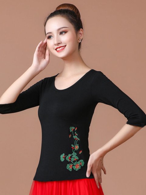 Square dance shirt Short -sleeved female Xia Qiu Model net gauze red ...