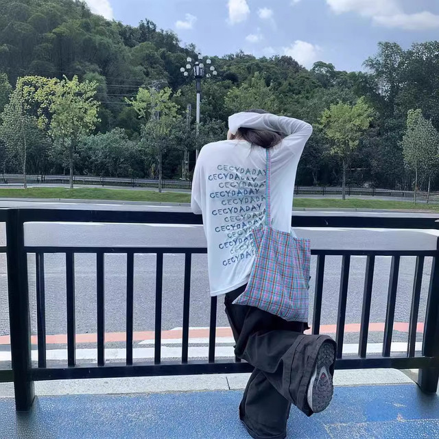 Lazy wind relaxation blue top lettering shirt T -shirt female summer ...