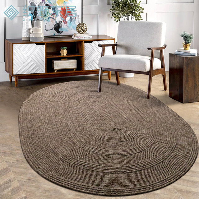 Handmade weaving natural wool carpet oval living room Sofa sofa Nordic simple solid solid color ...