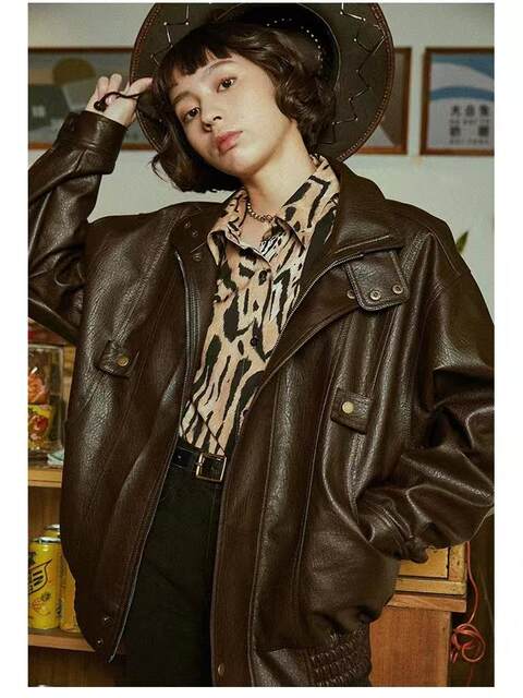 2024 new Hong Kong style beauty retro Vintage standing collar chocolate ...