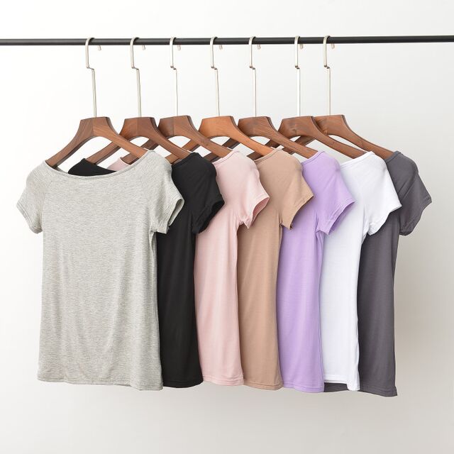 Modal One-Line Collar T-Shirt 2021 New Summer Women's Bottoming Shirt ...