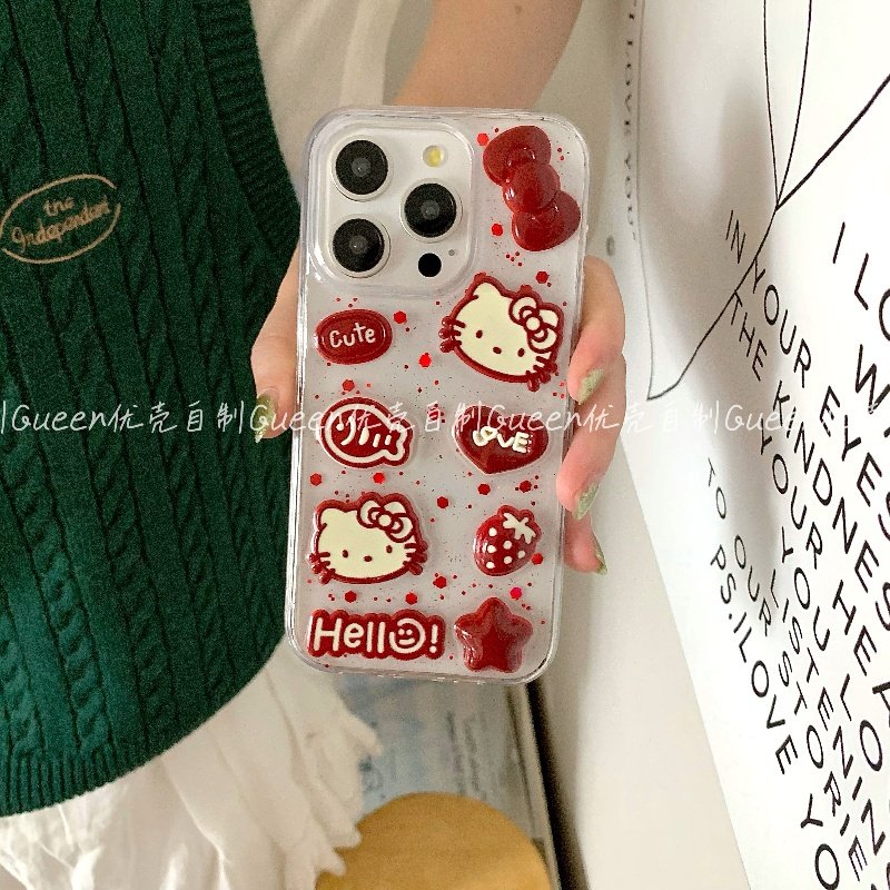 ins Ancora Red Kitty cat suitable for Apple 16 15promax mobile phone ...