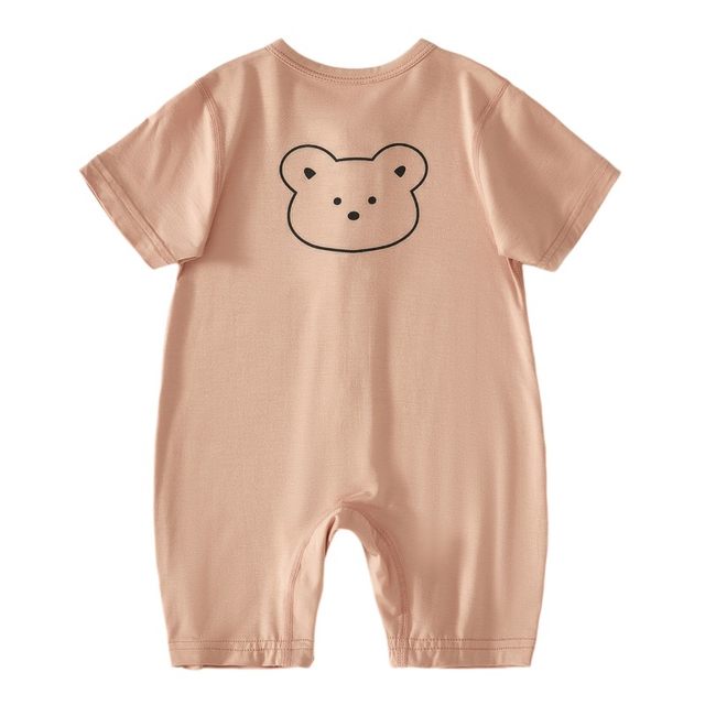 Summer thin baby clothes Modal boneless infant conjoined single -buckle ...