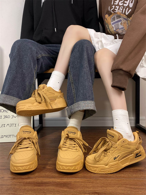 Huili retro wheat colored shoes men's 2025 new spring couple shoes ...