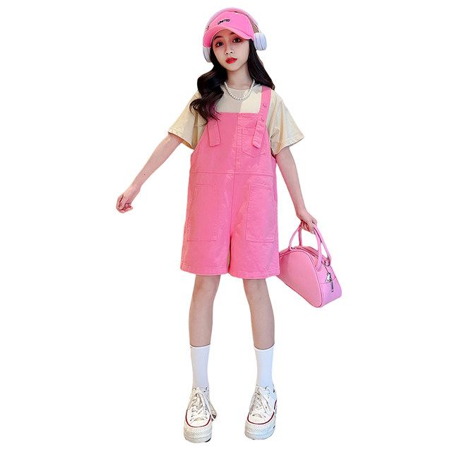 Girls summer suit 2024 new style short-sleeved overalls loose casual ...