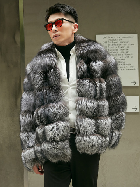 Original original imported silver fox fur one-piece coat men's coat ...
