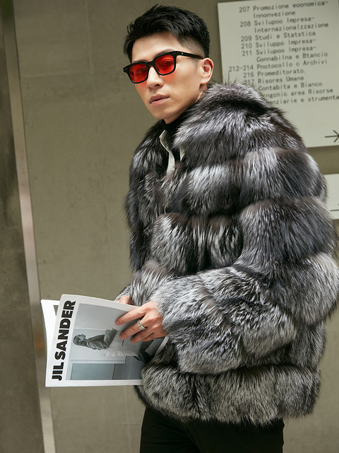 Original original imported silver fox fur one-piece coat men's coat ...