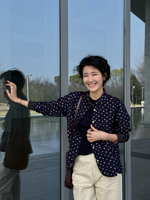 Langqing Japanese polo collar polka dot shirt jacket for women in ...